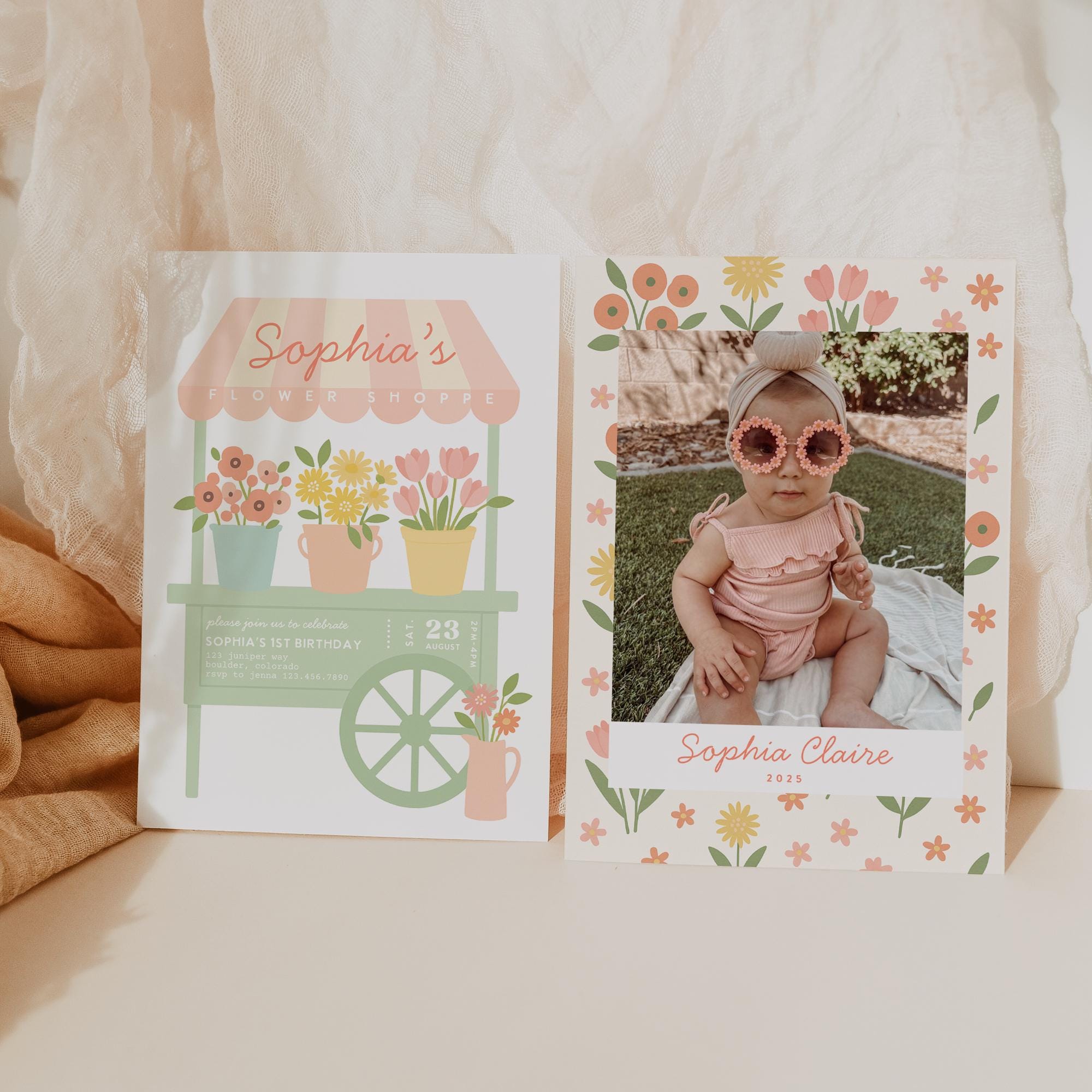 Flower Cart Birthday Invitation, Girl Birthday Invitation, Petite ...