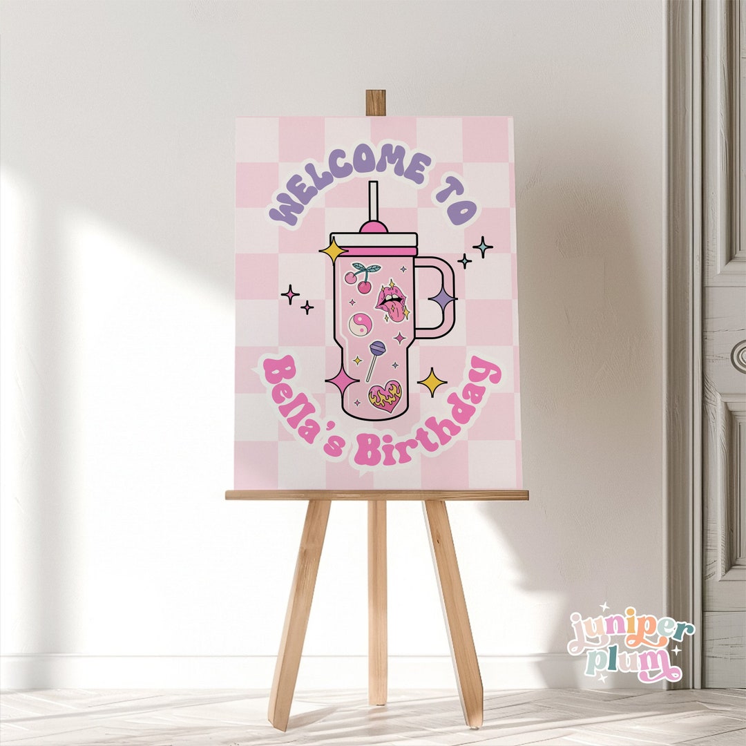 Editable Welcome Sign Template, Girl Birthday Era Groovy Retro Trendy ...