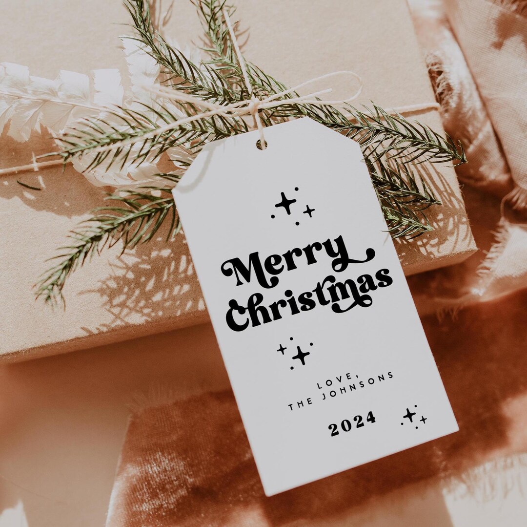 Retro Christmas Tag Template, Personalized Christmas Favor Tag ...