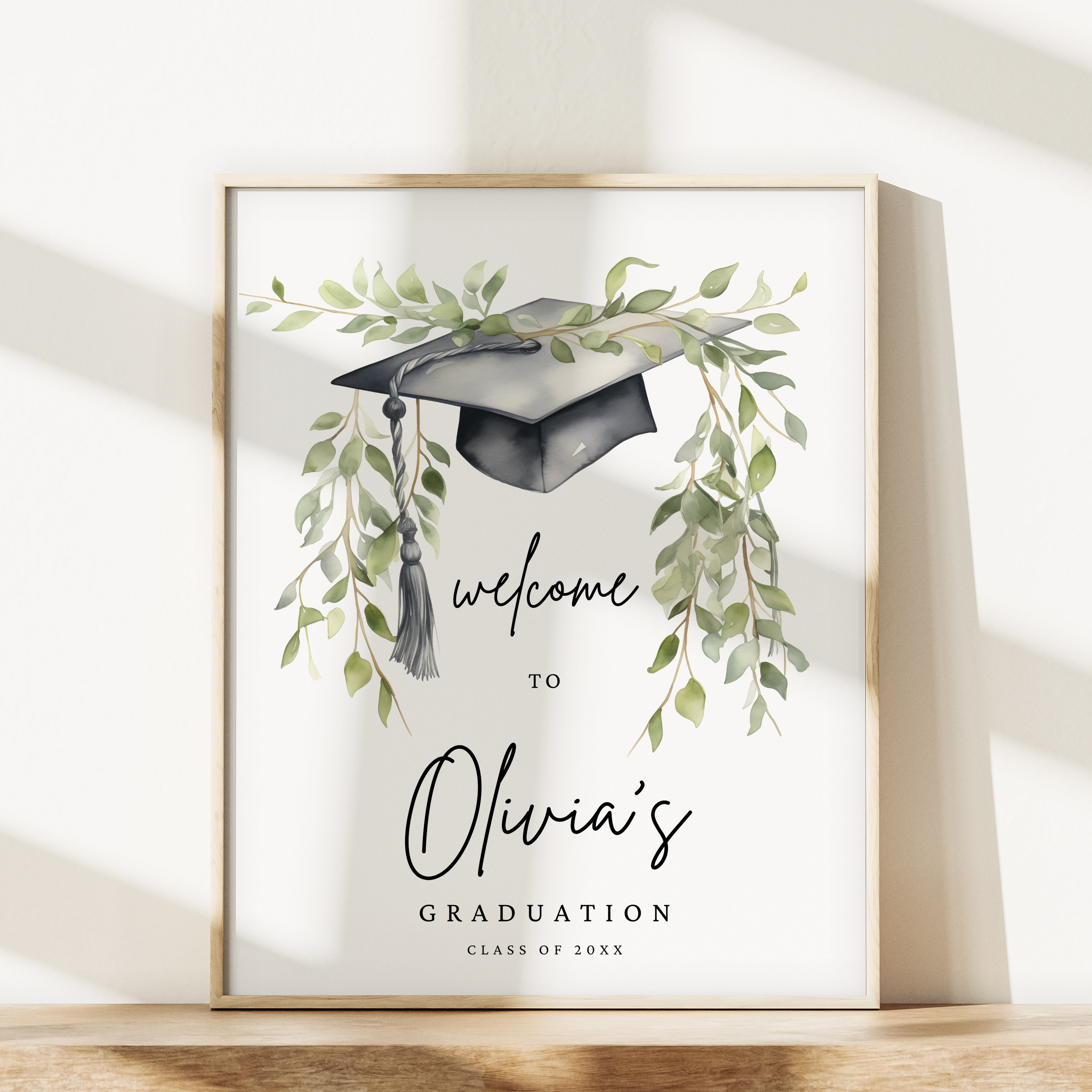 Greenery Graduation Poster, Graduation Welcome Sign Template ...