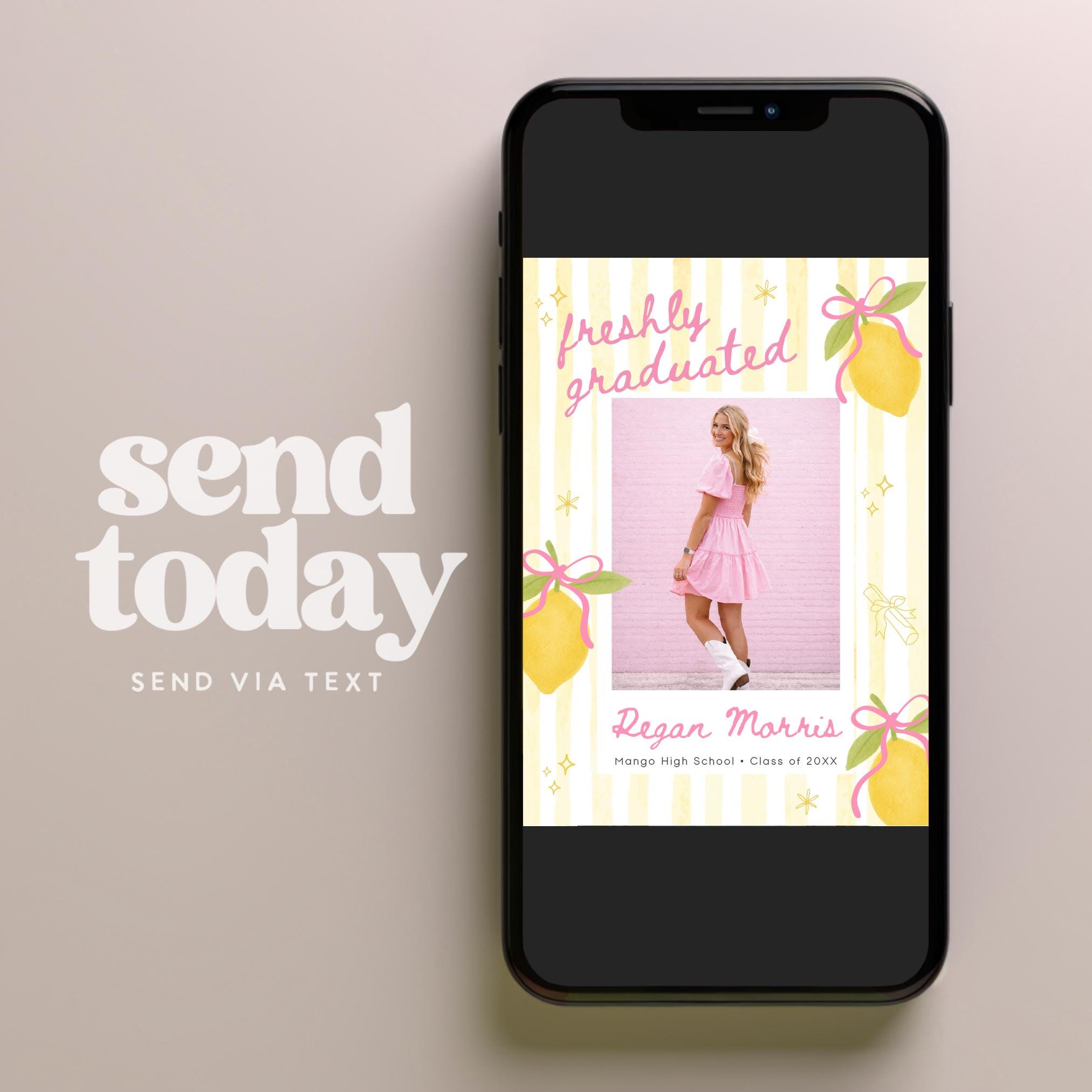Freshly Graduated Lemon Graduation Invitation Template, Pink Citrus ...