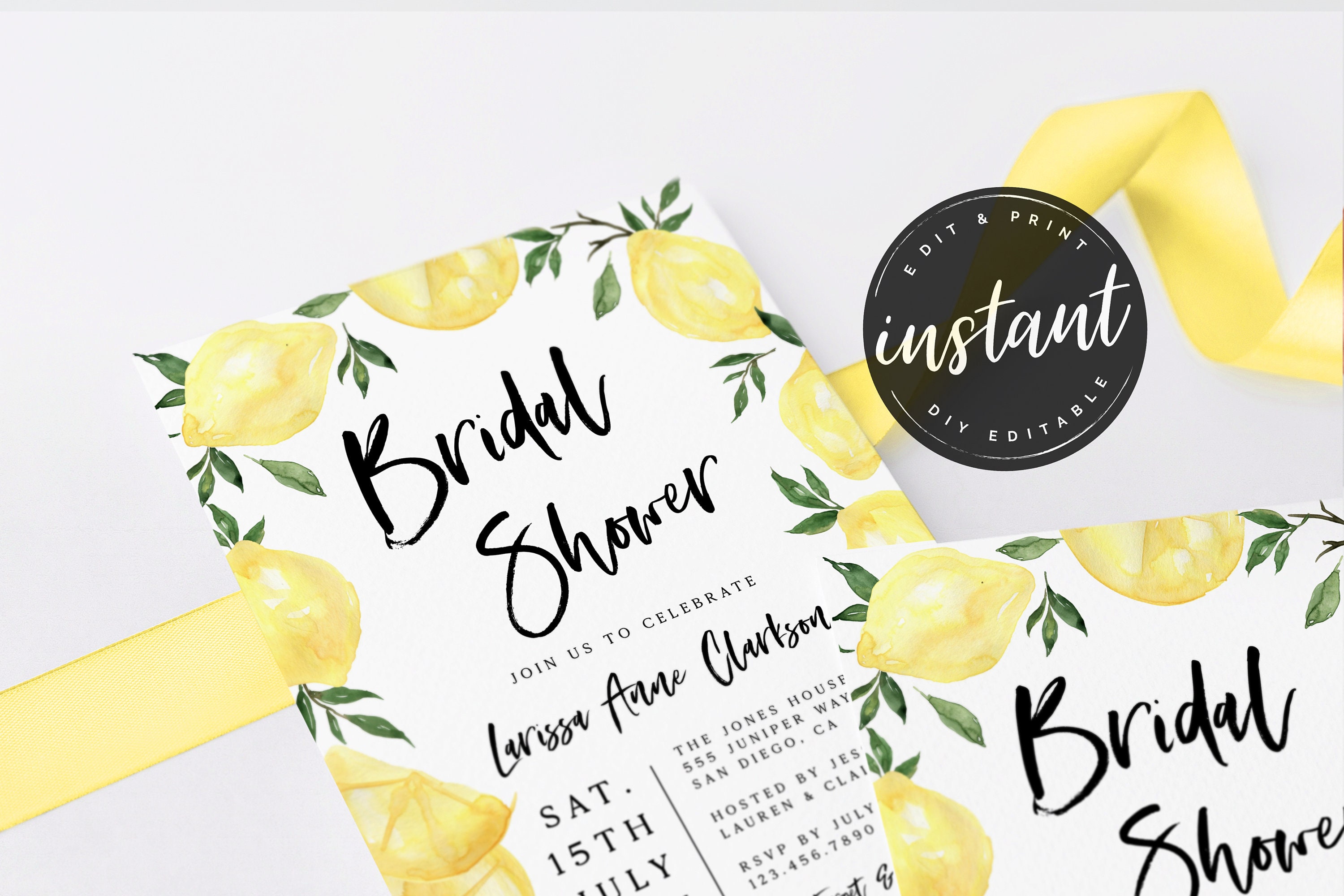 Lemon Bridal Shower Invitation | Citrus Theme Editable Template ...