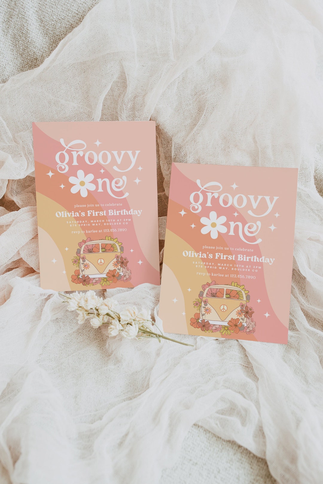 EDITABLE Groovy One Birthday Invitation, Girl First Birthday Invite ...