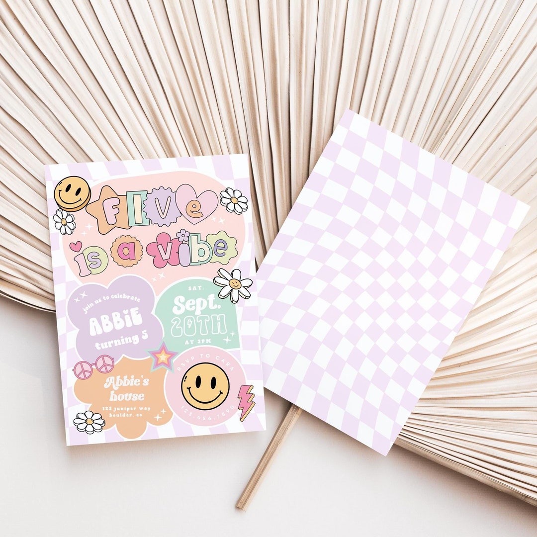 FIVE is a Vibe Cute Preppy Smile Face Birthday Invitation, Girl 5th ...