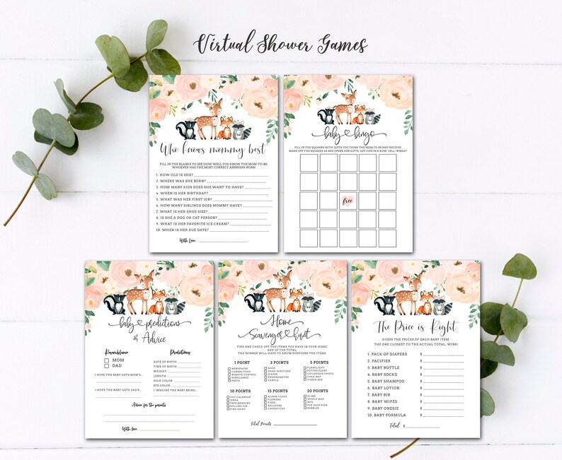 Virtual Baby Shower Invitation Set EDITABLE Woodland Animals - Etsy