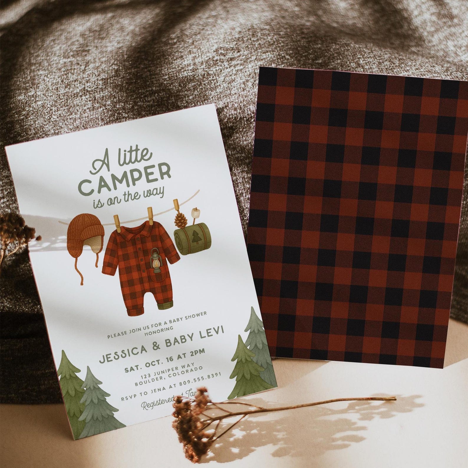 Editable Little Camper Baby Shower Invitation, Woodland Baby Shower ...
