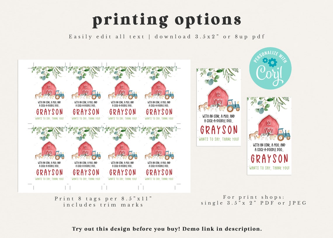 Editable Farm Animal Favor Tag Barnyard Birthday Favor Tag - Etsy