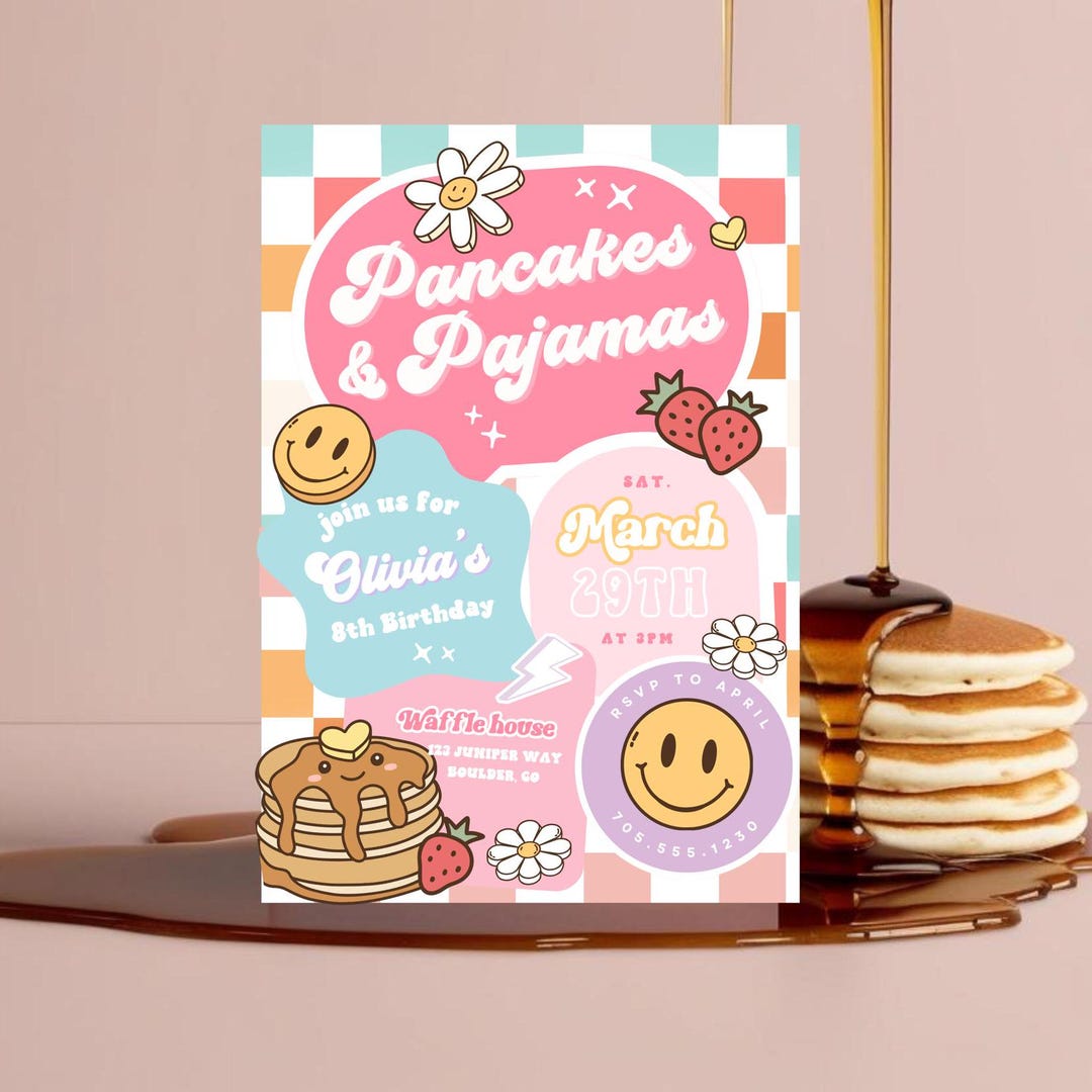 Pancakes and Pajamas Birthday Party Invitation Template ANY AGE Daisy ...