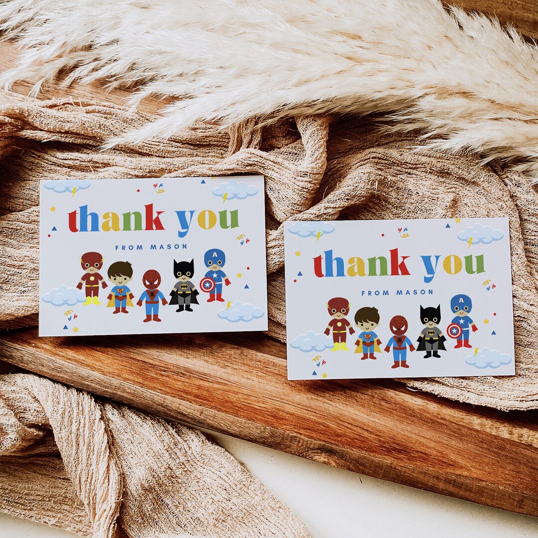Editable Superheroes Thank You Template Printable Birthday Party Thank ...