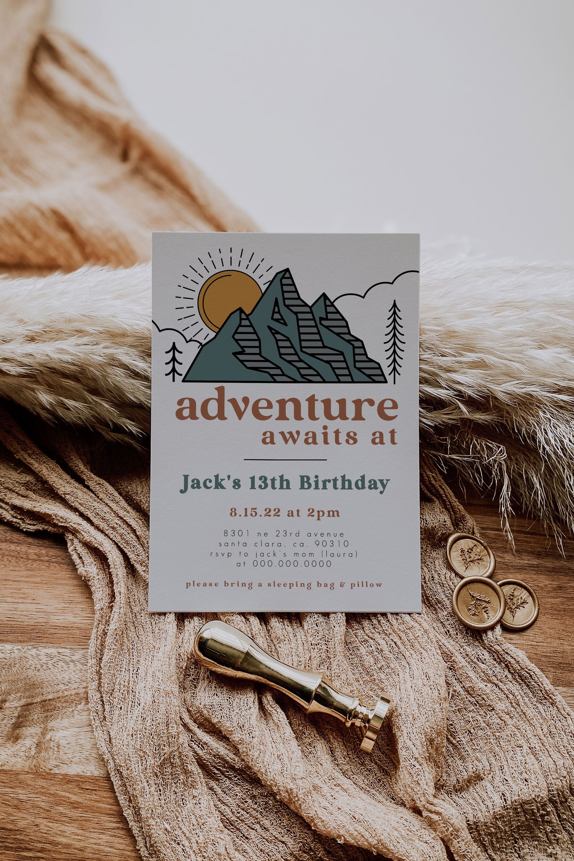 Adventure Awaits Birthday Invitation, Boy Birthday Invite, Mountain ...