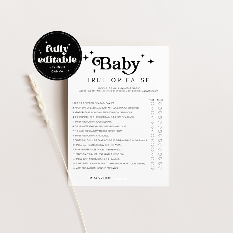 Minimalist Baby Trivia Game, Baby Shower Game, Editable Baby Shower ...