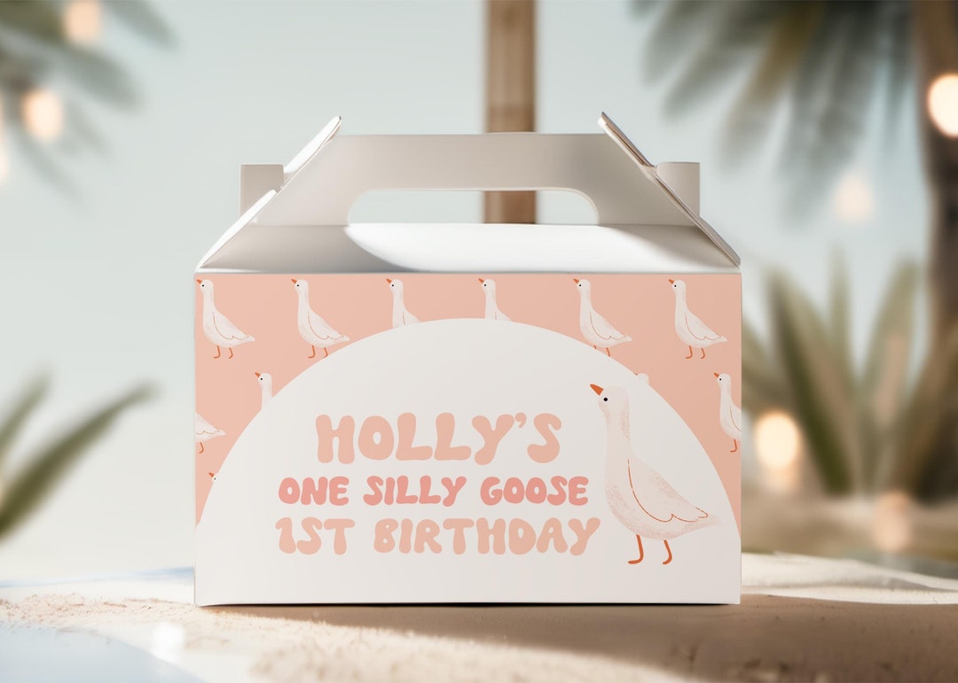 One Silly Goose Gable Box Template, Girl 1st Birthday Party Favor Label ...