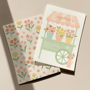 Flower Cart Birthday Invitation, Girl Birthday Invitation, Petite ...