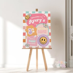Editable Checkered Smile Face Birthday Welcome, Groovy Retro Birthday ...
