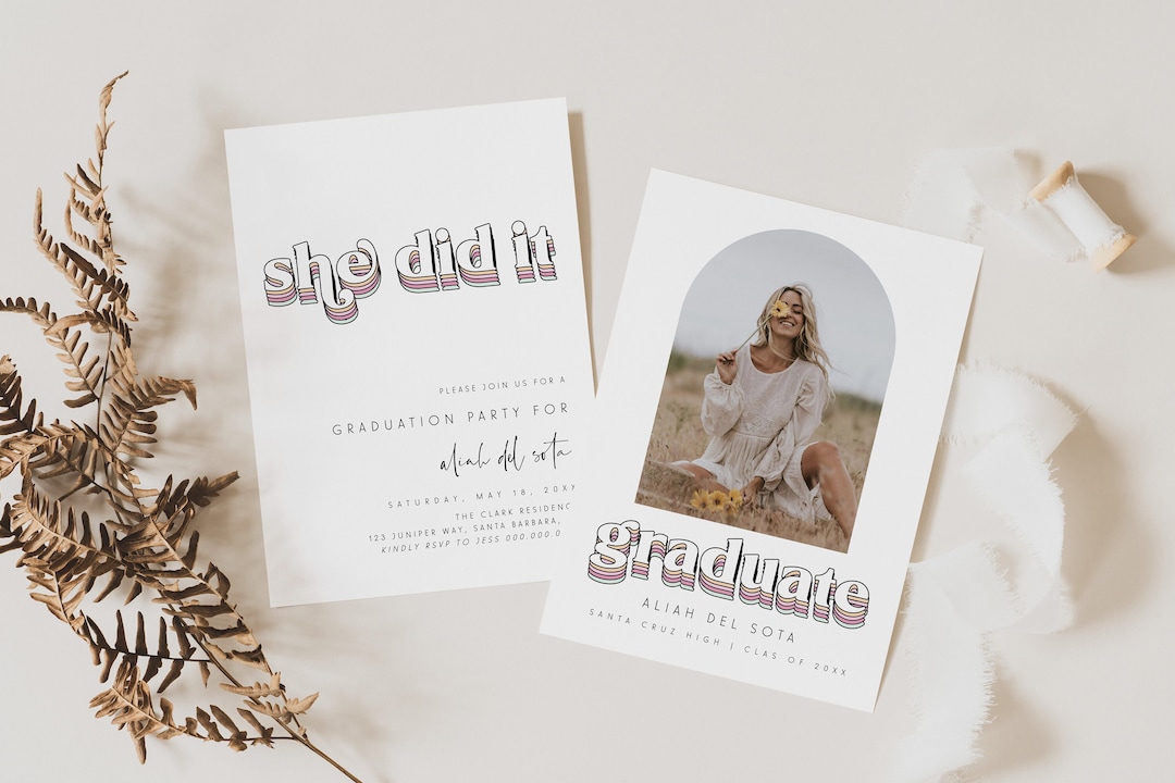 Retro Graduation Announcement, Graduation Party Invitation Template ...