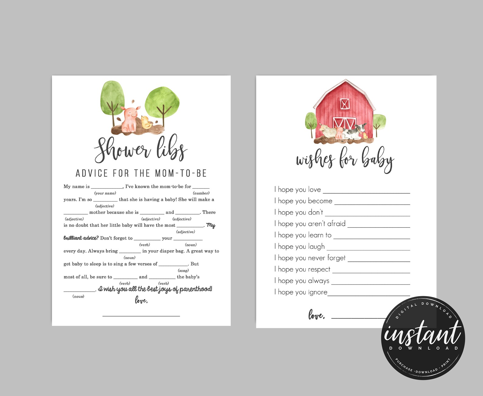 FARM ANIMAL Shower Games Bundle Baby Animal Baby Shower - Etsy