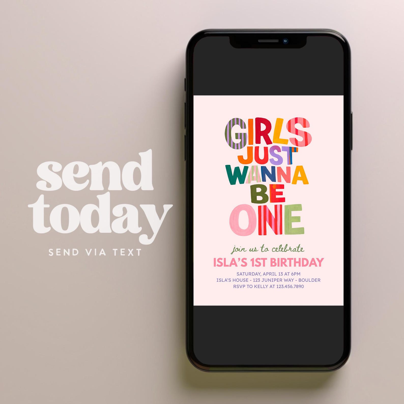 Girls Just Wanna Be One Birthday Invitation, 1st Birthday Girl Invite ...