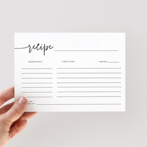Minimalist Recipe Card Template | Bridal Shower Recipe Card Insert ...