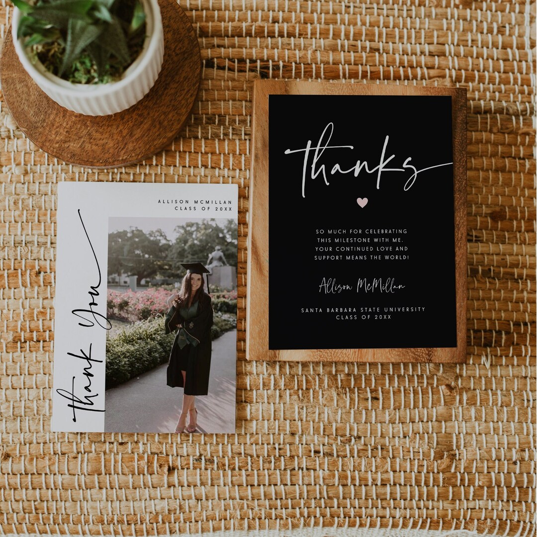 Minimalist Graduation Thank You Card, Modern Graduation Thank You ...
