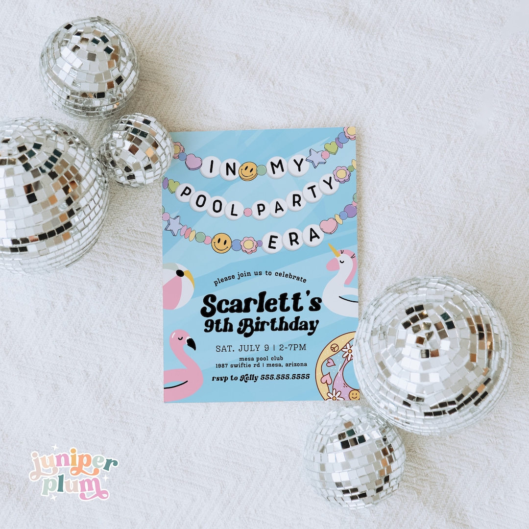 In My Summer Girl Era Friendship Bracelet Invitation, Pool Party ...