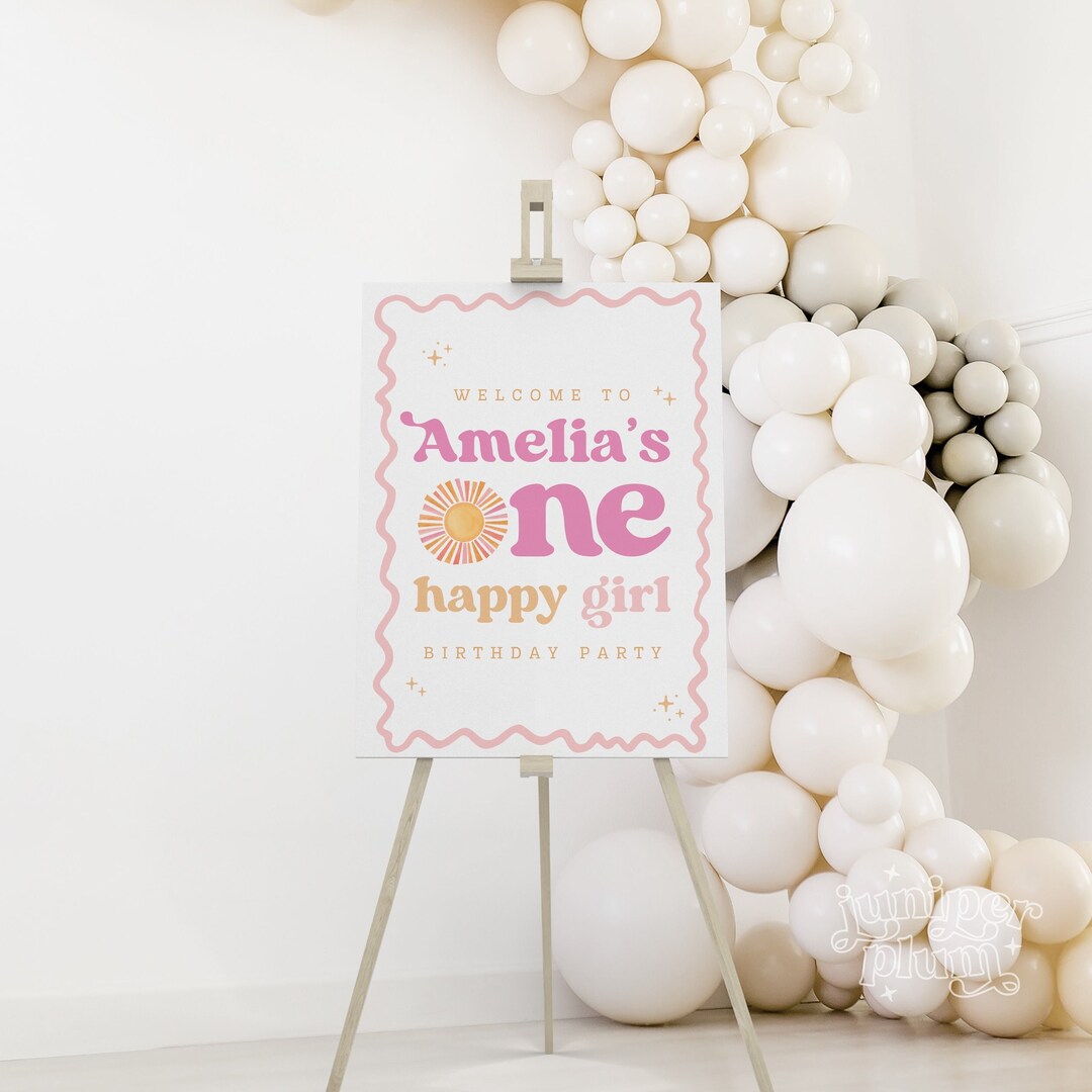Editable Boho Sun Welcome Sign, Sunshine Welcome Poster, One Happy Girl ...