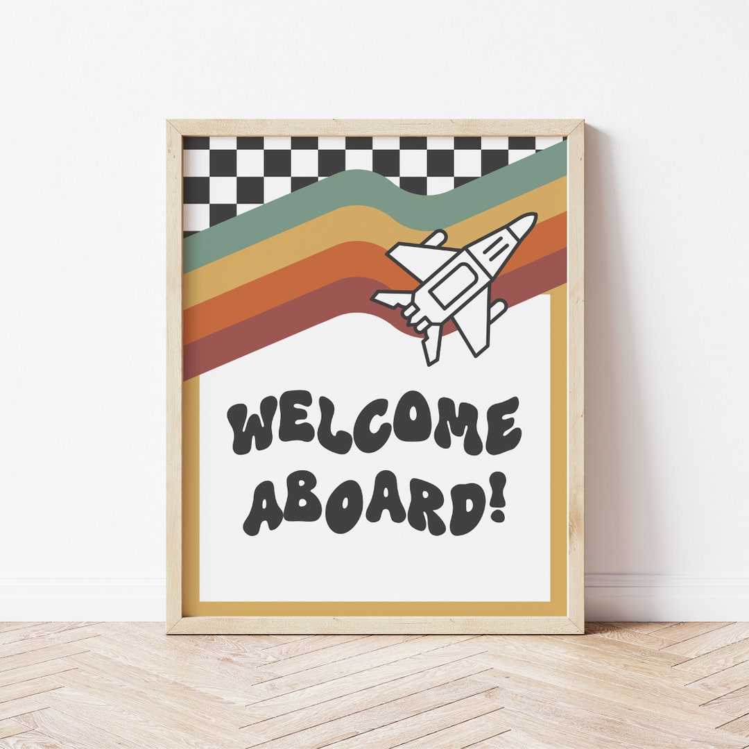Retro Airplane Welcome Aboard Sign, Airplane Birthday Party Decorations ...