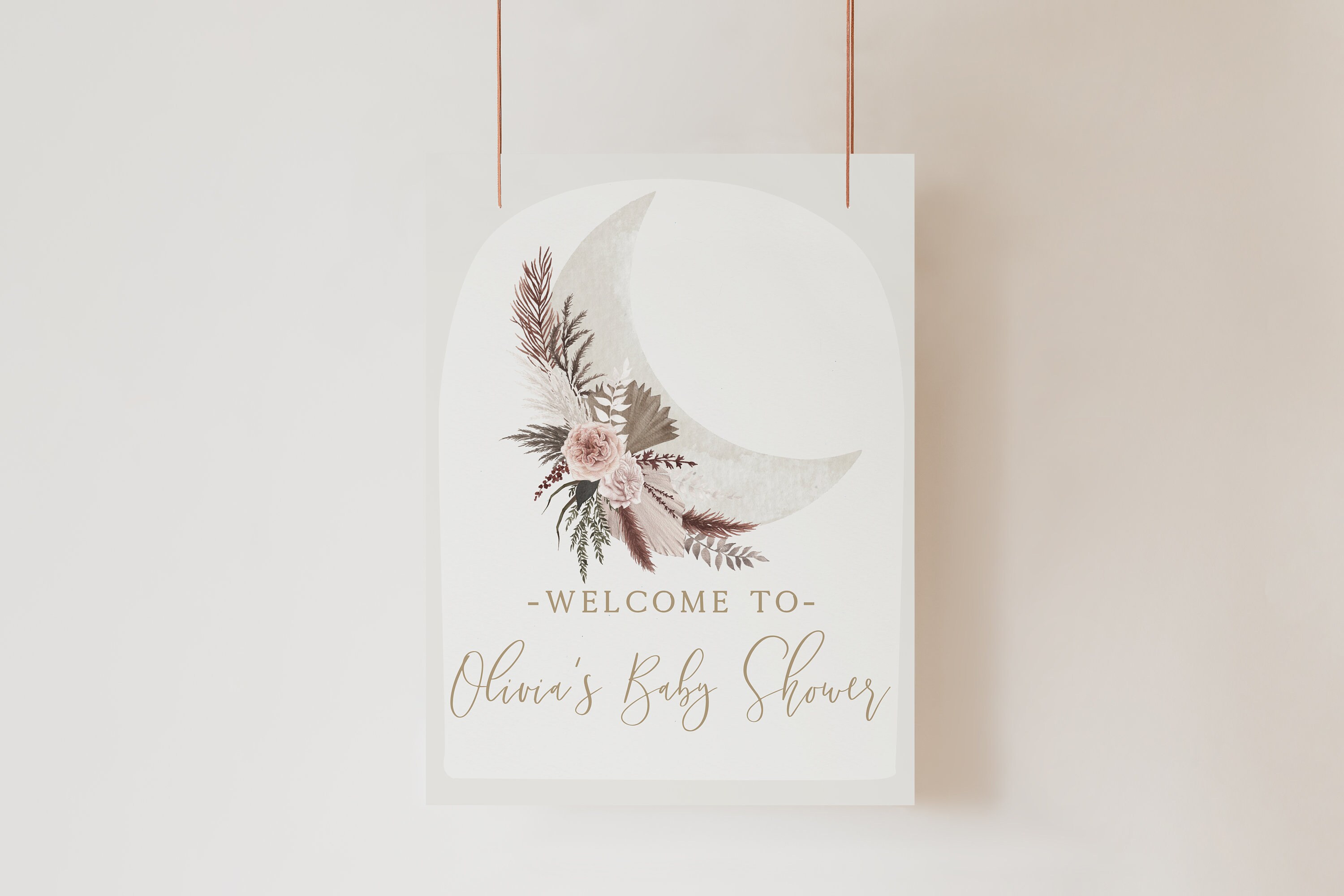 Boho Moon Welcome Sign Template, Over the Moon Welcome Sign, Girl Baby ...