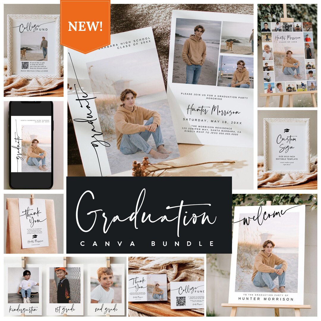 Modern Graduation Bundle Template, Photo Grad Invitation Set ...