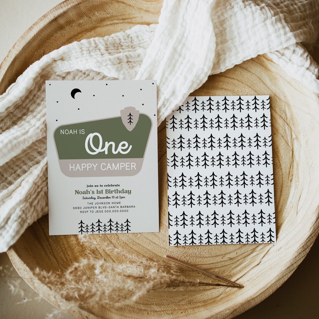 One Happy Camper Birthday Invitation Boy First Birthday National Park Birthday Editable Digital ...