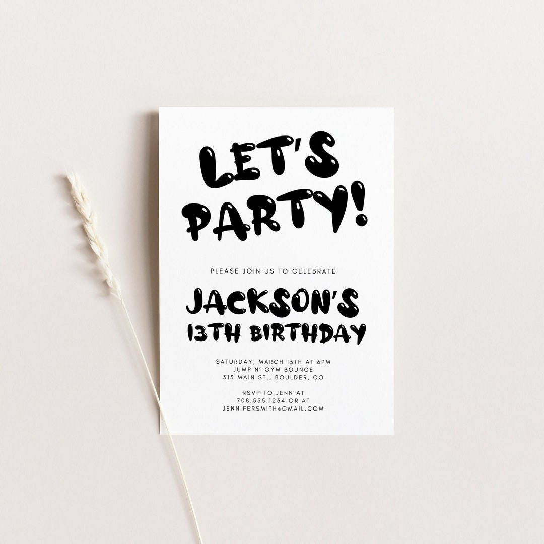 Simple Black and White Birthday Template, ANY AGE Birthday Invitation ...
