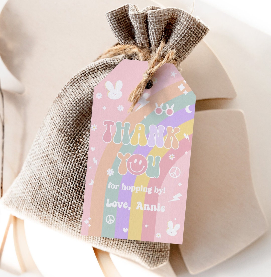Some Bunny Favor Tag Template, Groovy One Hippie Rainbow 70s Vibe ...