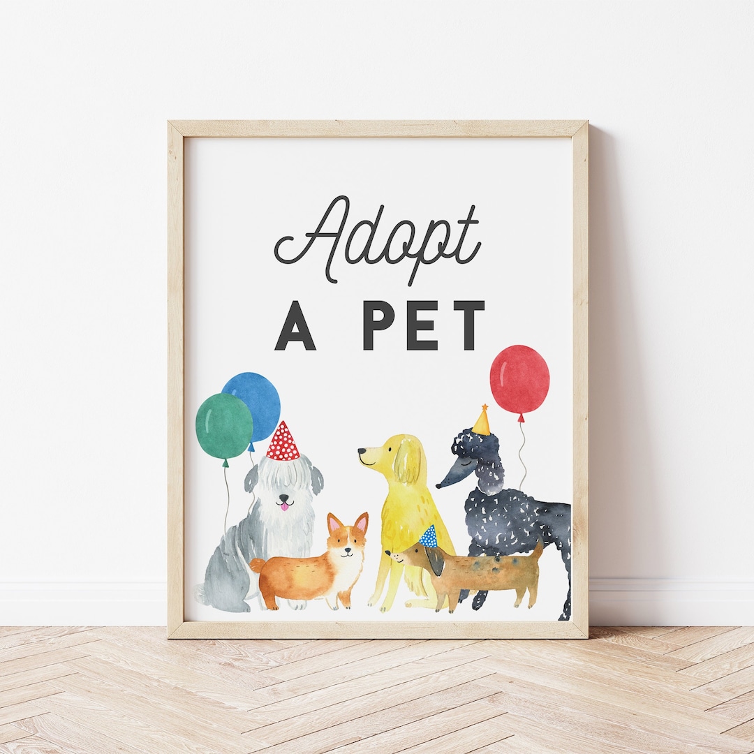Pet Adoption Sign, Dog Birthday Sign Editable Template, Adopt a Puppy ...