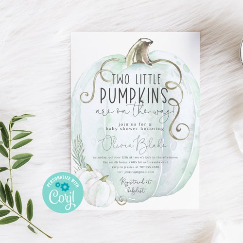 Two Little Pumpkins Baby Shower Invitation Twin Baby Shower - Etsy