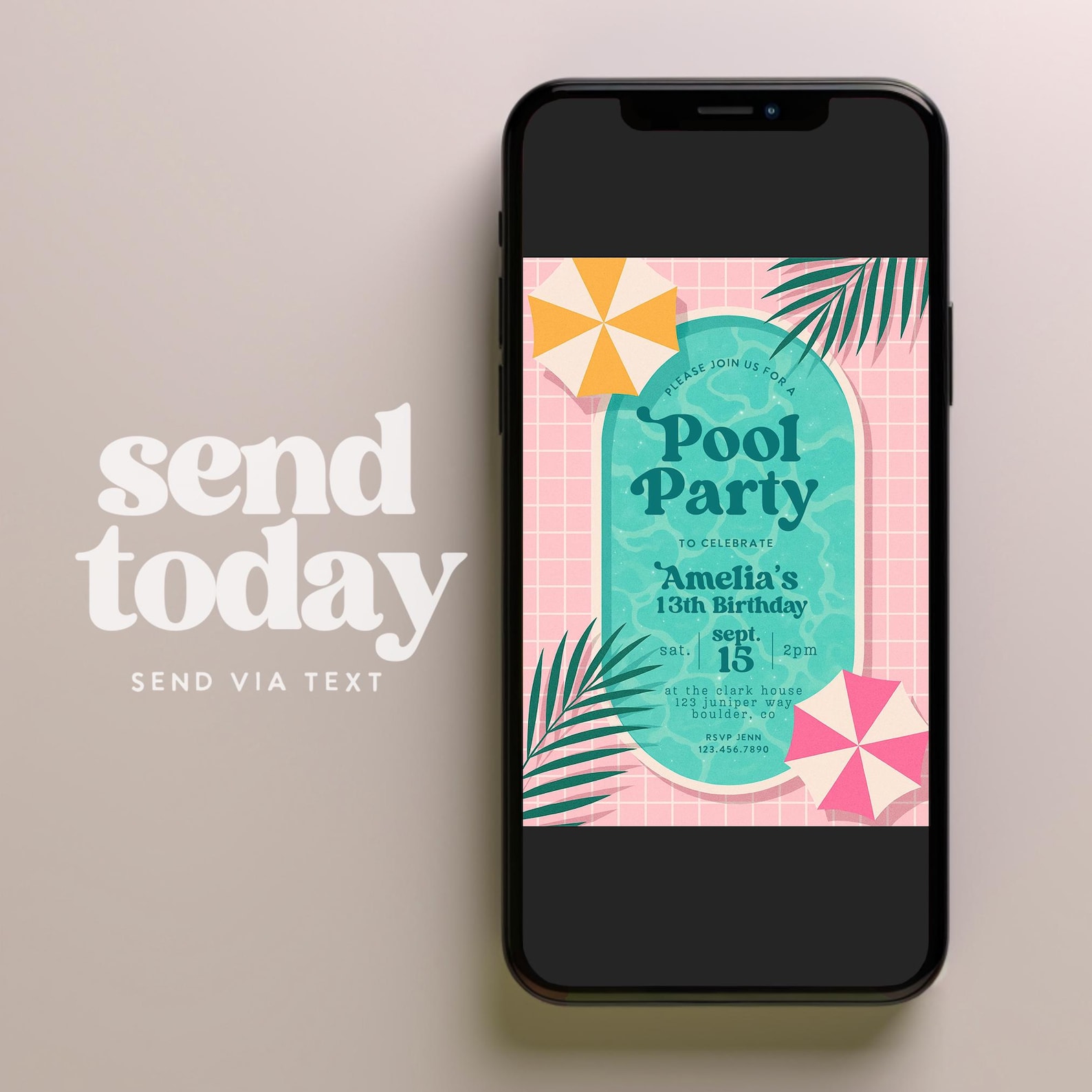 Retro Pool Party Birthday Invitation, Summer Swim Party (digital ...