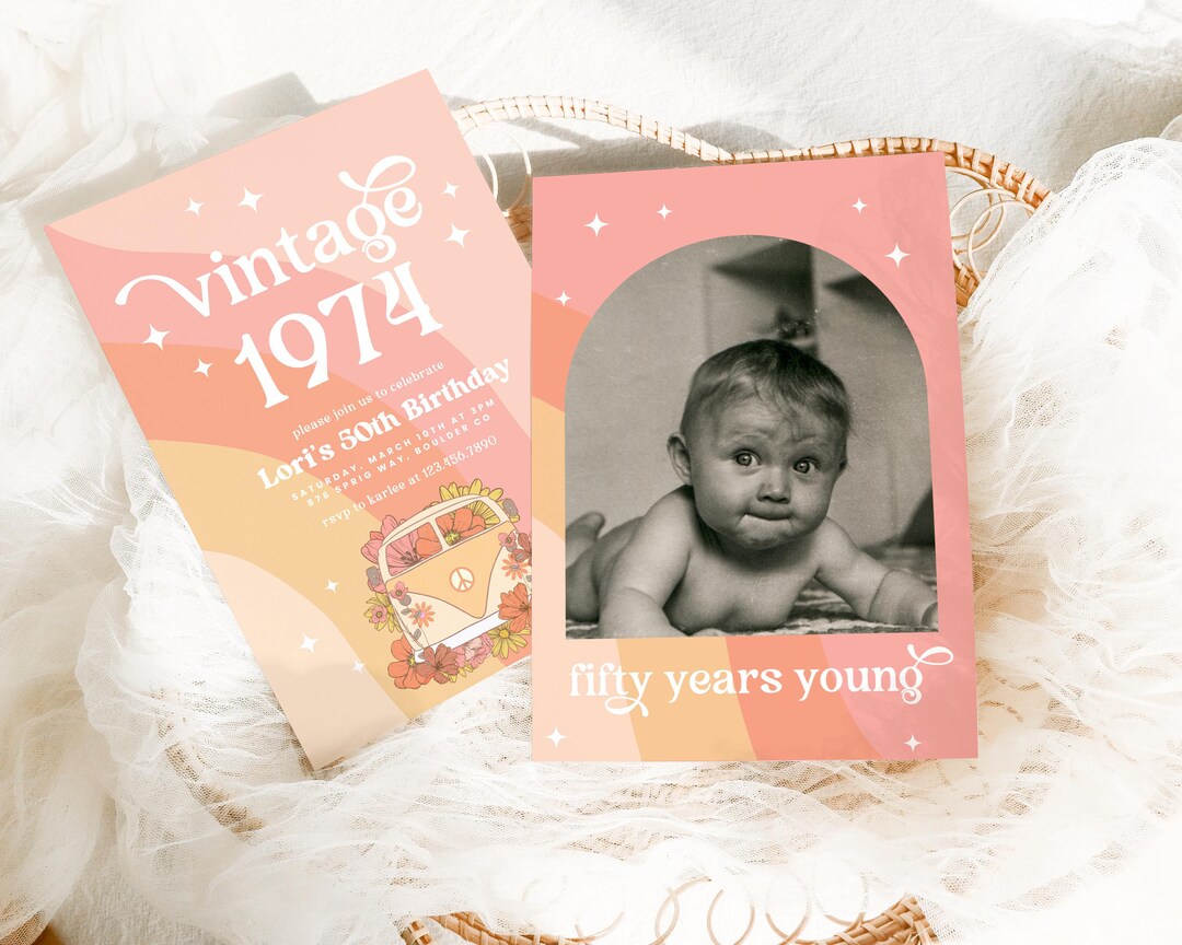 Vintage 1974 50th Birthday Invitation, Groovy 50th Birthday Invite ...