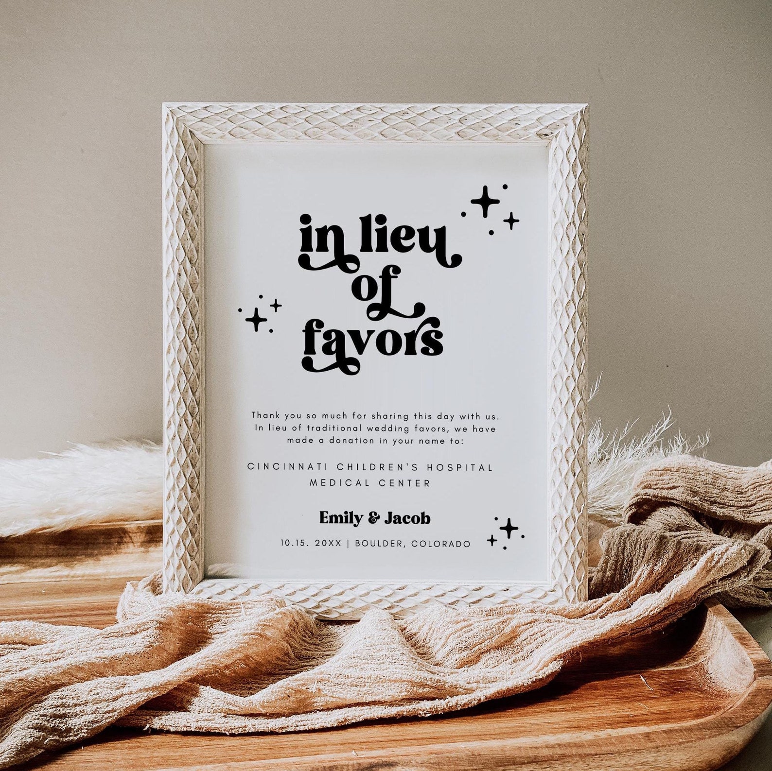 In Lieu of Favors Sign, Minimalist in Lieu of Favors Sign, Retro ...