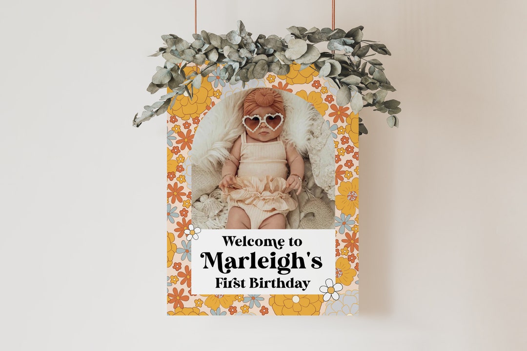 One Groovy Girl Welcome Sign Template, Groovy One Photo Welcome Sign ...