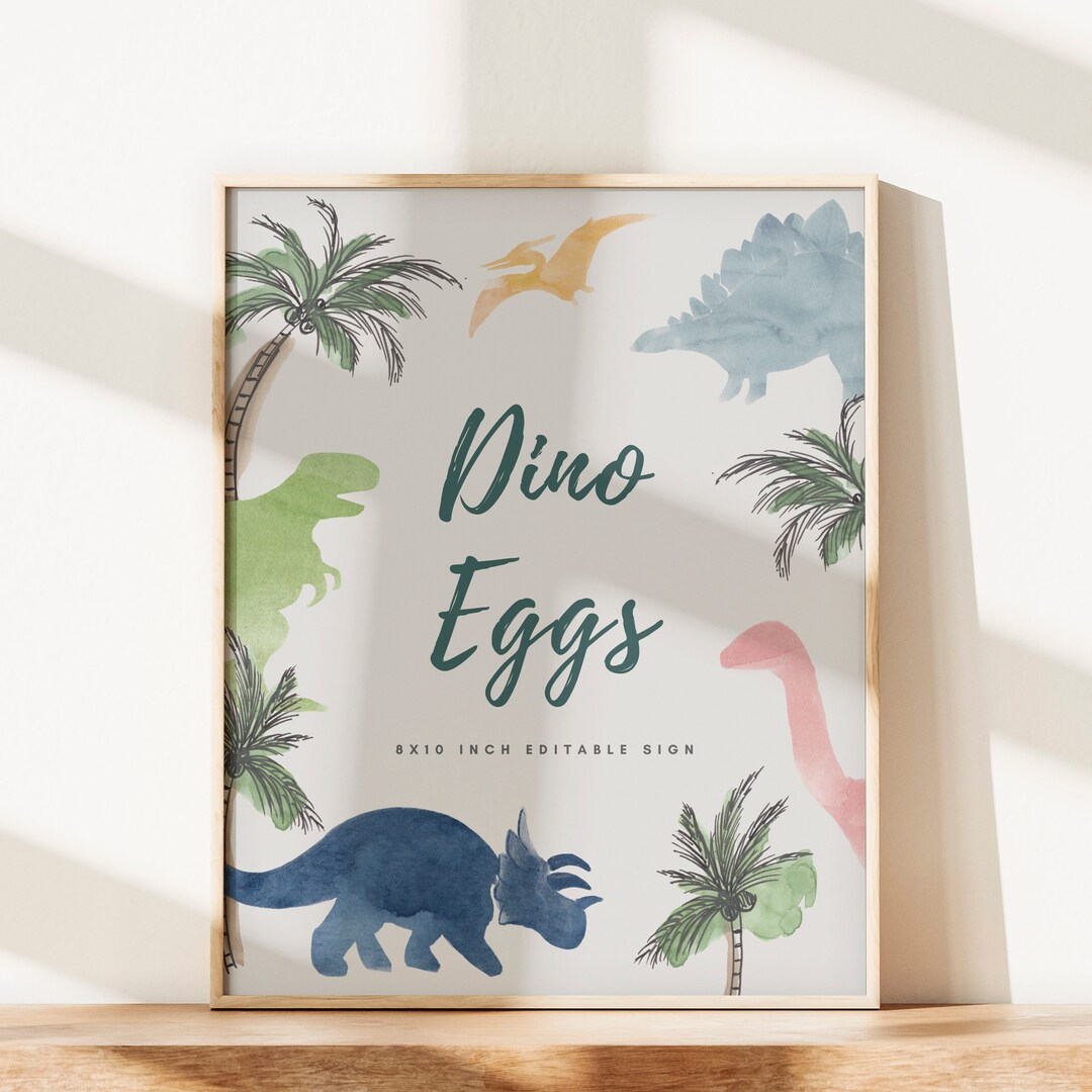 Modern Dinosaur Party Signs, Watercolor Dinosaur Editable Sign Birthday ...