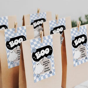 Editable Retro Halloween Favor Tags Boo Gift Tag Costume Party Trick or ...