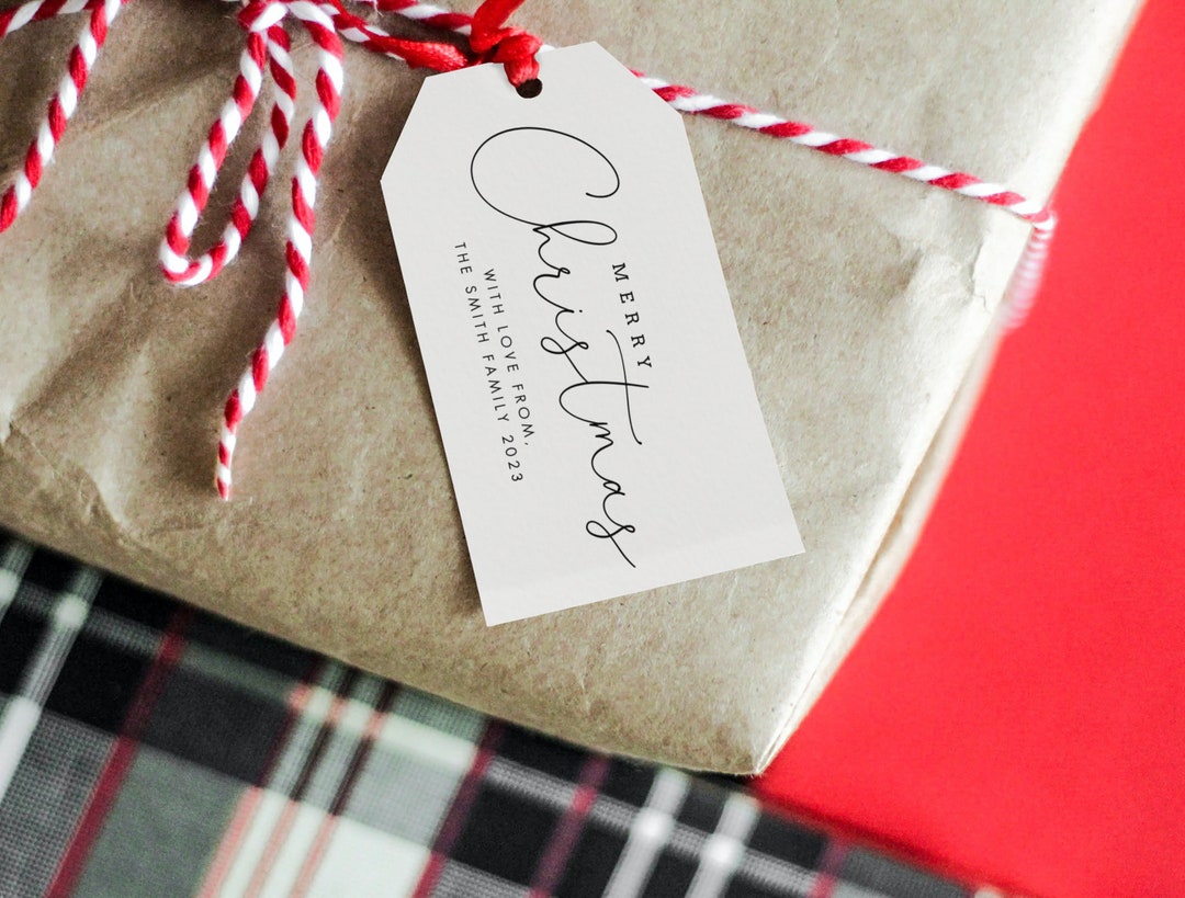Merry Christmas Tag, Christmas Script Tag, Holiday Gift Tag Template ...