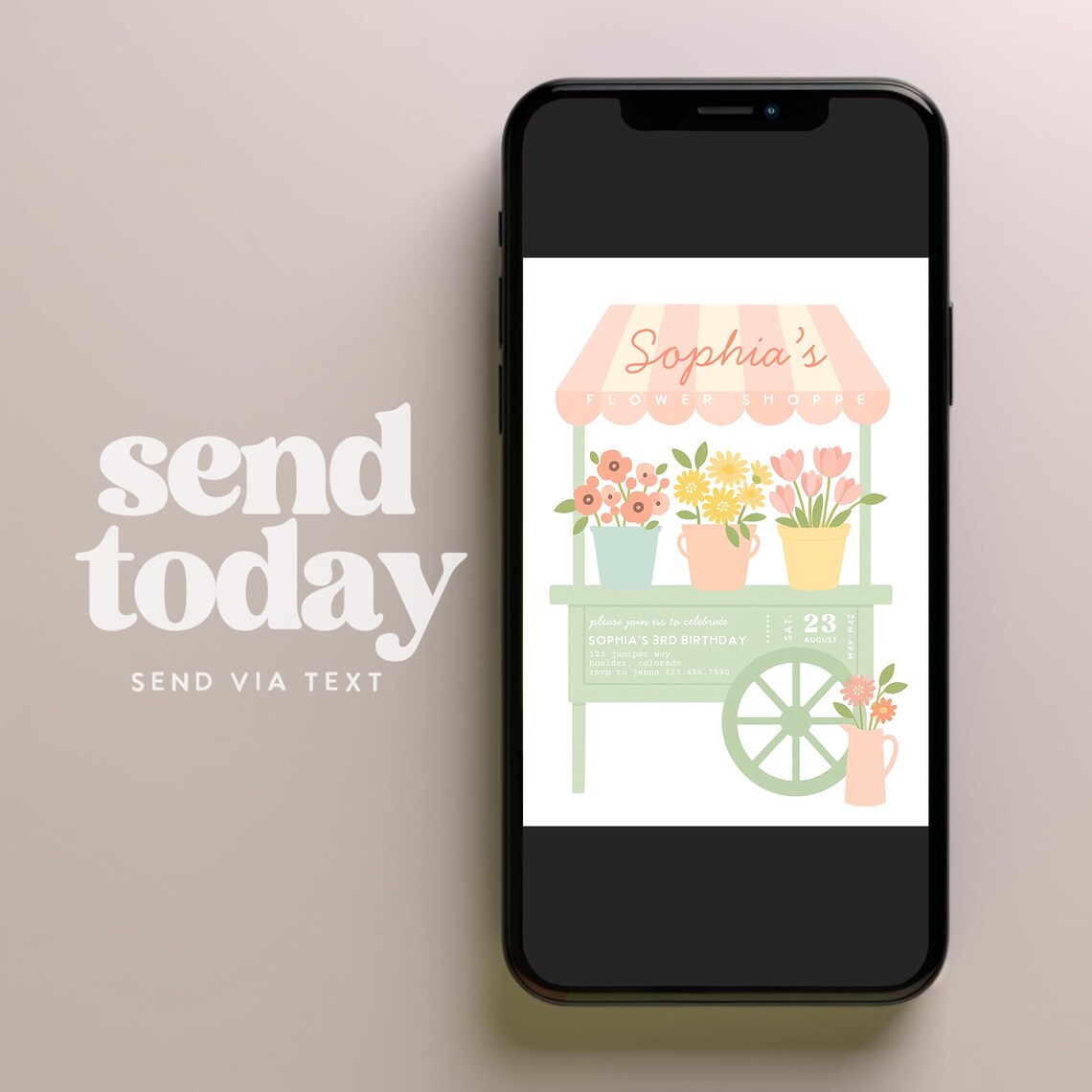 Flower Cart Birthday Invitation, Girl Birthday Invitation, Petite ...