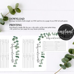 Greenery Baby Shower Games Bundle, Greenery Baby Shower Games, Instant ...
