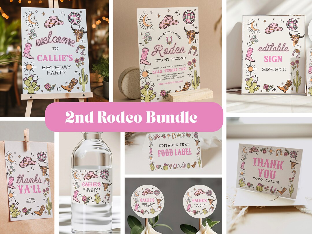 Editable My Second Rodeo Party Bundle Cowgirl Birthday Invite Wild West ...