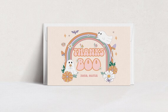 Editable Retro Spooky Thank You Card A Little Boo Baby - Etsy