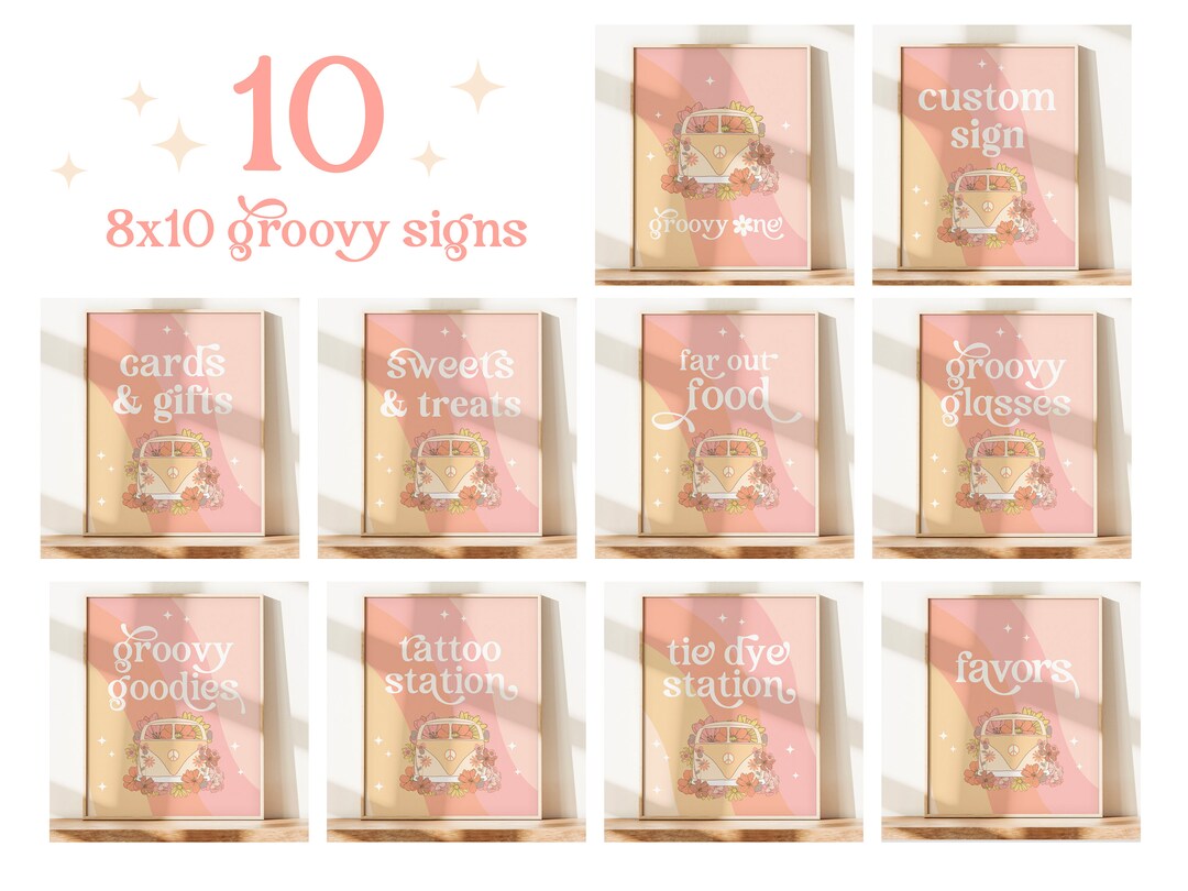 Groovy Birthday Sign Set of 10, Groovy One Birthday Decorations, Retro ...