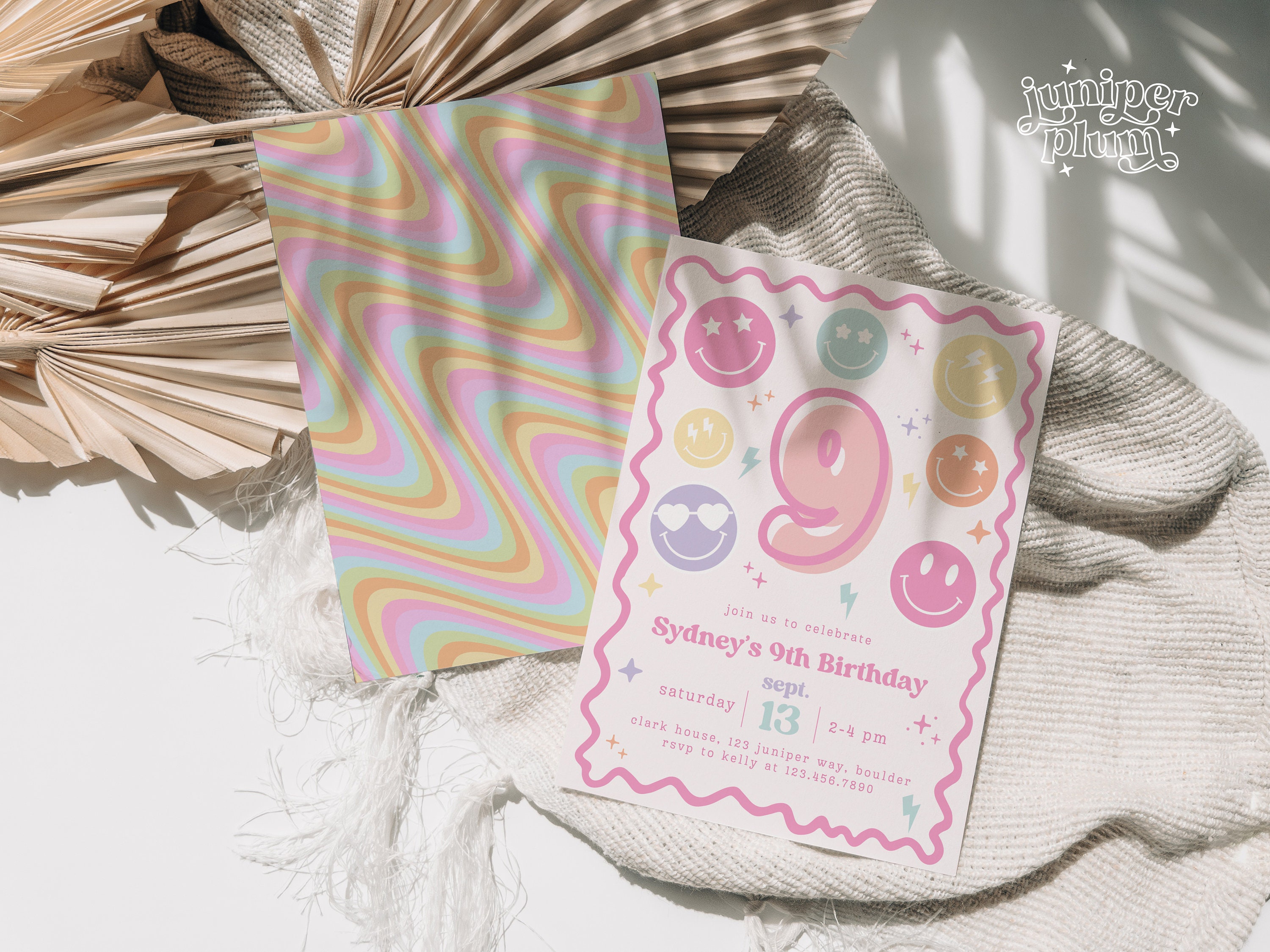 Editable Smile Face 9th Birthday Invitation, Smile Face Birthday, Tween ...