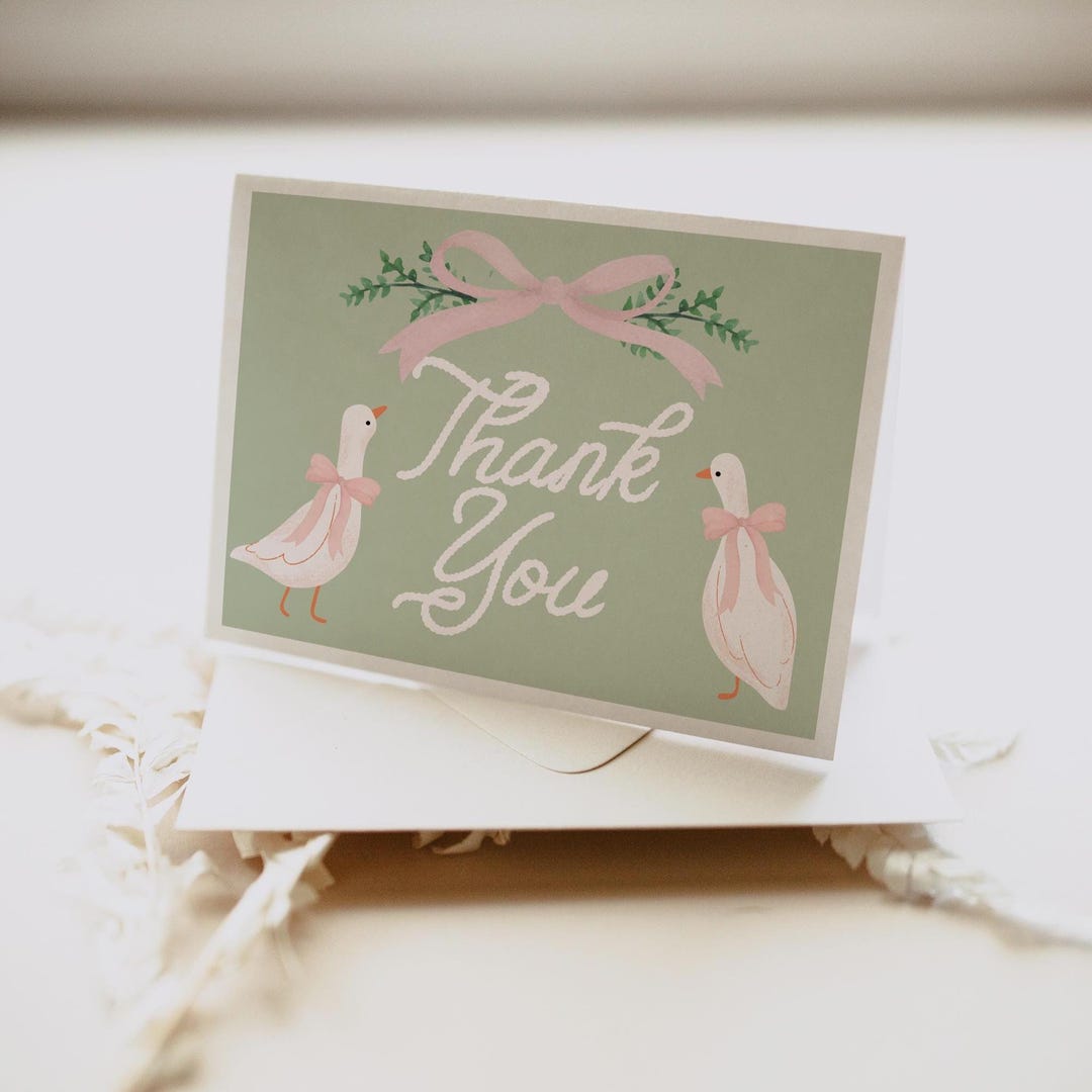 Pink Silly Goose Thank You Card, Bunnies and Geese Baby Shower Thank ...