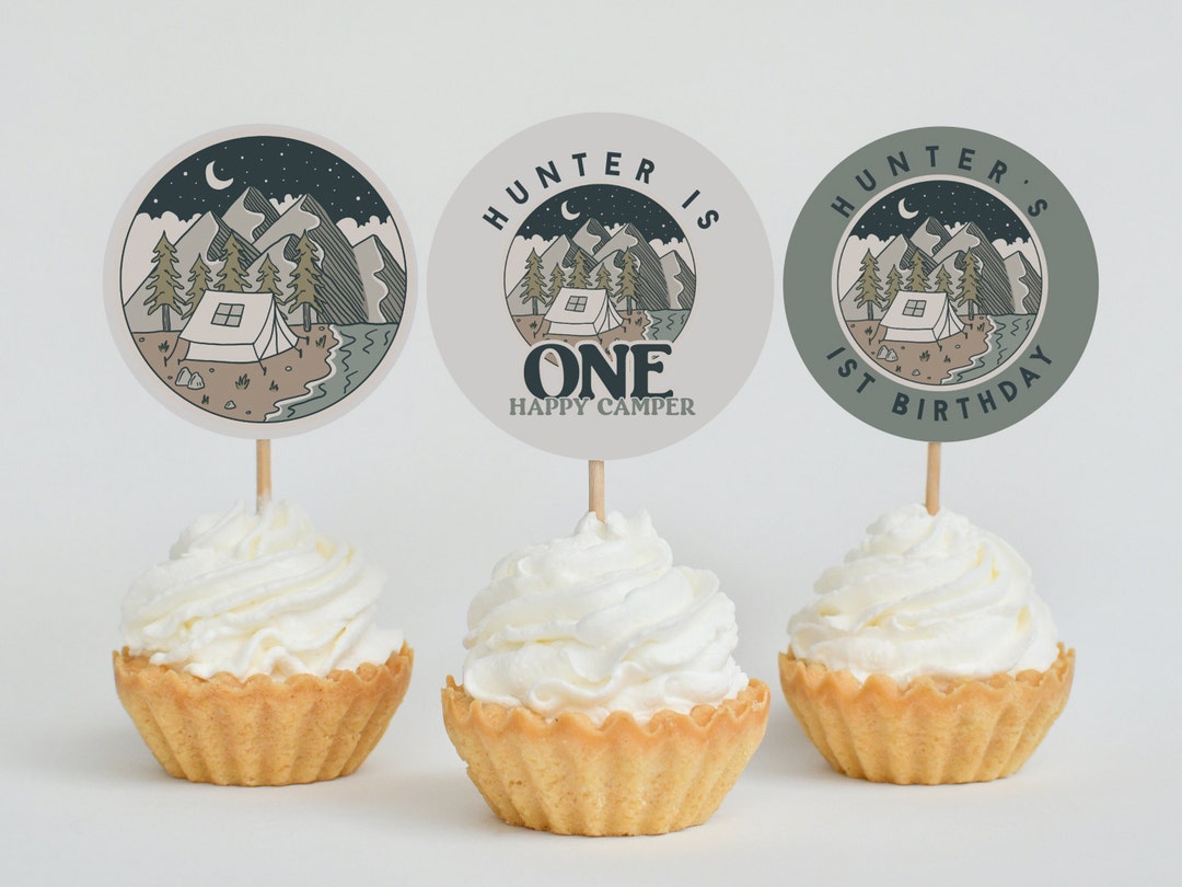 One Happy Camper Cupcake Topper Template, One Happy Camper Boy Birthday ...