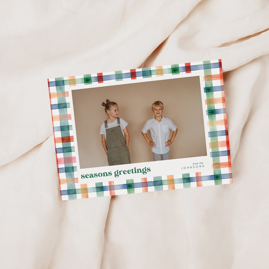 Modern Plaid Holiday Card Template Photo Christmas Card - Etsy