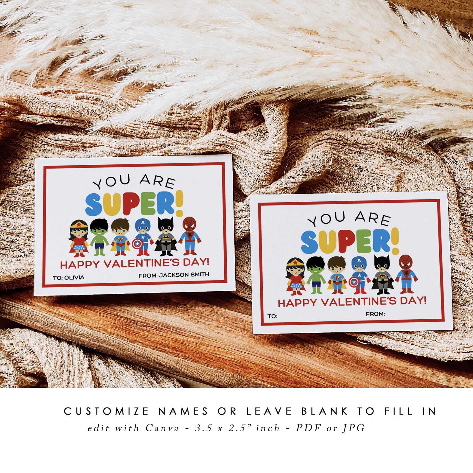 SUPERHERO Valentines INSTANT DOWNLOAD, Printable Valentine Cards, Kids ...